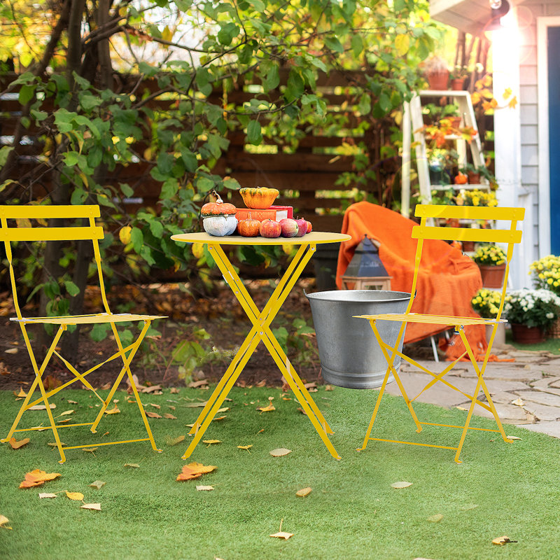 Latitude Run® Anshu Iron Table And Folding Chair Set, 2 - Person Round Outdoor Dining Set ...